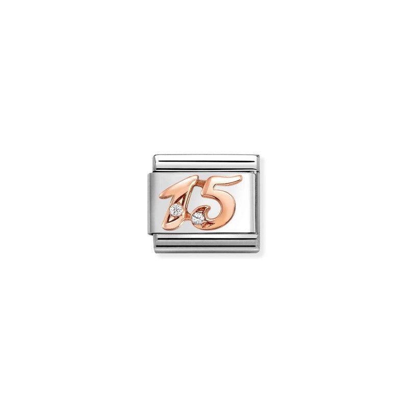 Nomination-Composable-Link-Number-15-Cubic-Zirconia-9K-Rose-Gold ...